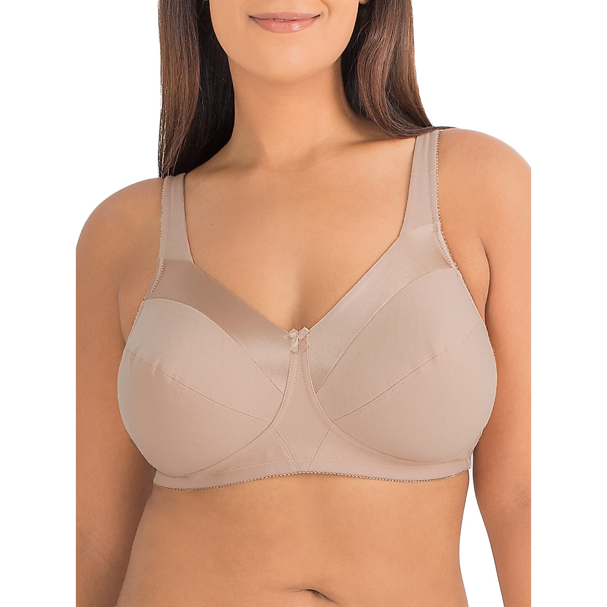 Fruit Of The Loom Womens Seamed Soft Cup Wirefree Cotton With Satin Trim Bras, Sand, 44C US