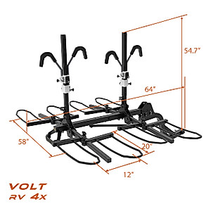 HYPERAX Special Combo - Volt RV 4X with 2X E-Bike Adapter & Steel Locking-Cable (L) -Hitch Mounted 4 Bike Rack Carrier for RV,Toad with Fits Up to 2x75lb E Bike +2X50lb Bikes with Up to 5" Fat Tire