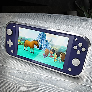 Orzly Protective Case for Switch lite, Clear Rugged Grip case with Kickstand Shock Absorption for Blue Turquoise Yellow Coral Grey - Hand Grip Transparent Edition with with Thumb Grips Included