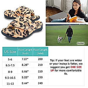 Git-up Women's Memory Foam Slippers with Arch Support Adjustable Hook and Loop Slippers Diabetic Open Toe Soft Bedroom House Slippers for Indoor Outdoor Shoes LEOPARD US 6.5/7.5