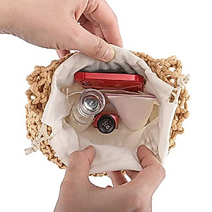 CHIC DIARY Handwoven Small Handbags for Women Cotton Crochet Clutch Purses Summer Beach Fishnet Tote Bags Wristlet Bags(Light Brown)