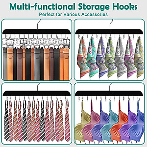 Belt Hanger, Wooden Belt Organizer for Closet, Large Capacity Tie and Belt Hanger for Closet with 14 Hooks, Premium Belt Organizer Space Saver for Bra, Tank Top, Tie & Belt Storage (1)