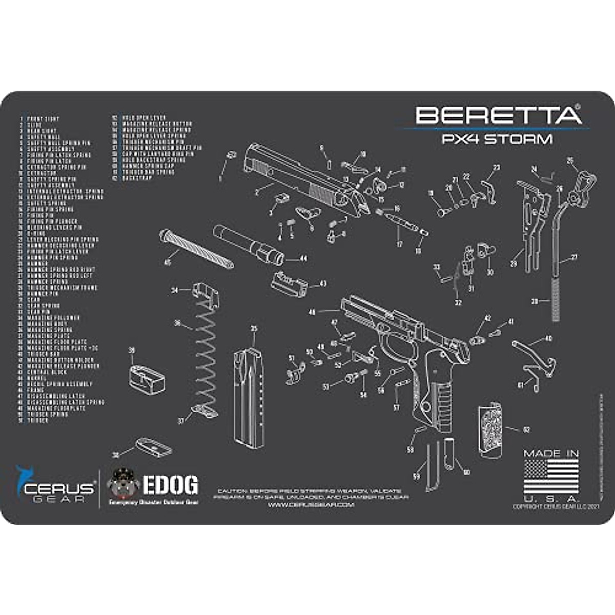 EDOG PX4 Gun Cleaning Mat - Schematic (Exploded View) Diagram Compatible with Beretta PX4 Series Pistol 3 mm Padded Pad Protect Your Firearm Magazines Bench Surfaces Gun Oil Solvent Resistant
