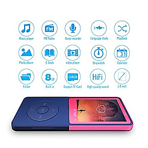 MP3 Player,MP4 Player with Bluetooth,Voice Recorder,16GB Save 3800 Songs 1.8" Screen HiFi Lossless Sound 30+ Hours Long time Play Support up to 128GB Red