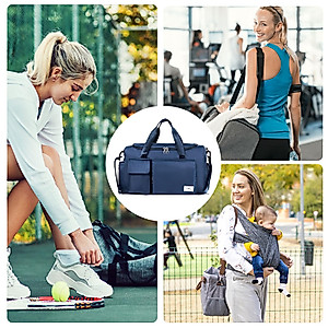 FIORETTO Womens Mens Sports Gym Bag Duffle Bag with Shoes Compartment, Weekend Travel Bag Overnight Bag for Women, Foldable Water Resistant Holdall Hospital Bag For Swimming, Basketball (Navy Blue)