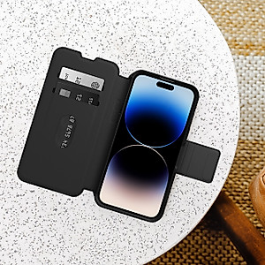 OtterBox iPhone 14 Pro Max (ONLY) Strada Series Case - SHADOW (Black), card holder, genuine leather, pocket-friendly, folio case