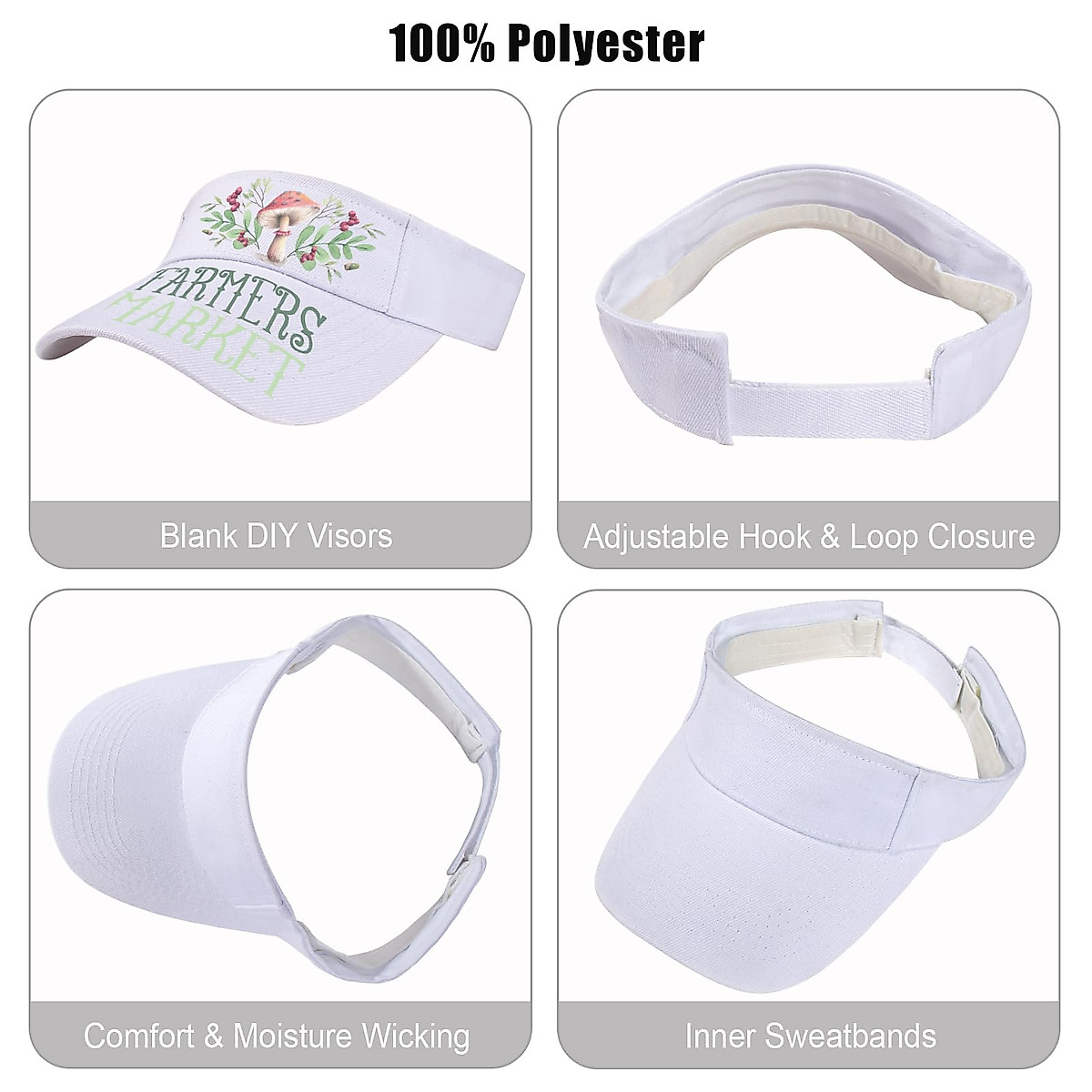 Ultrafun Unisex Sports Sun Visor Adjustable UV Protection Sun Hat Cap for Beach Pool Golf Tennis (12Pack-White)