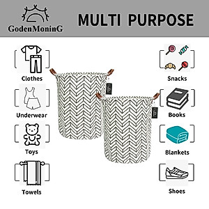 Collapsible Laundry Basket - GodenMoninG 2X 62.8L Large Sized Round Waterproof Storage Bin with Leather Handles,Home Decor,Toy Organizer,Children Nursery Hamper.（2 PACKS，THICK Flow Mark X2）