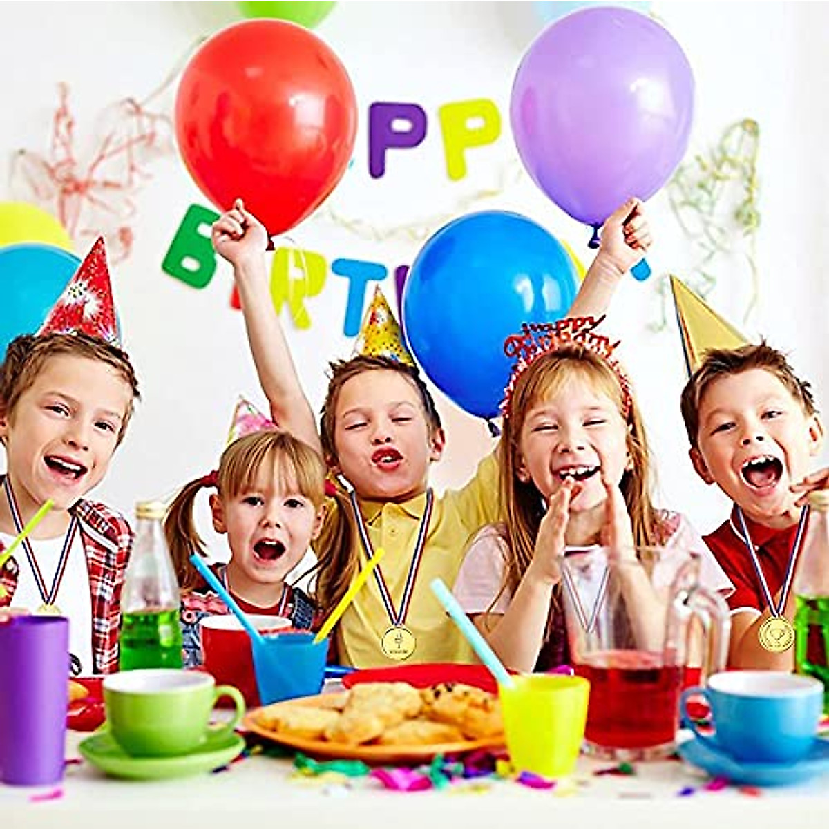 Caydo 72 Pieces Children's Gold Plastic Winner Award Medals for Kids Party Favor Decorations and Sports