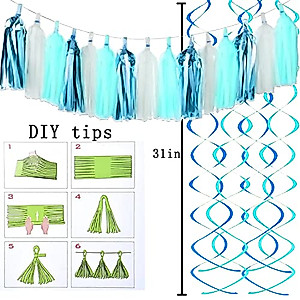 Blue Birthday Party Decorations, Blue Happy Birthday Banner for Kids Birthday Decorations, Blue Tissue Paper Tassels Garland Honeycomb Balls Swirls Streamers for Boys Girls Family Birthday Decorations