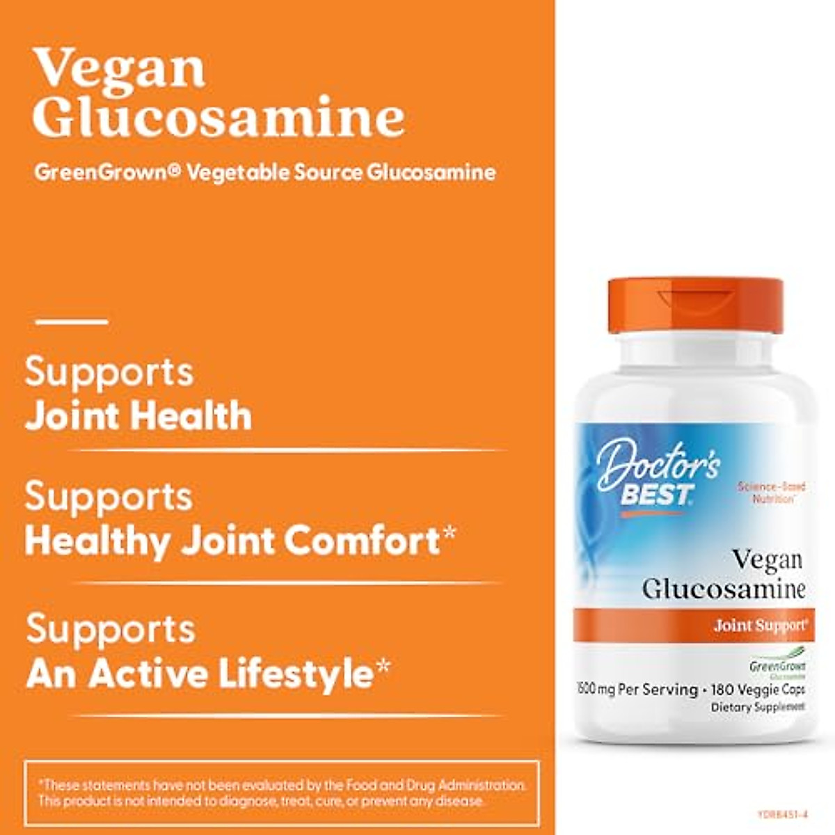 Doctor's Best Vegan Glucosamine Sulfate, Joint Support, Non-GMO, Vegan, Gluten Free, Soy Free, 750 mg 180 Veggie Caps (Pack of 1)