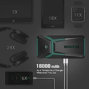 ENGINDOT Jump Starter for Up to 7.0L Gas or 5.5L Diesel Engine, 800A Peak 18000mAh 12V Auto Battery Booster with LCD Screen, Portable Power Bank with USB Quick Charge T8 Green