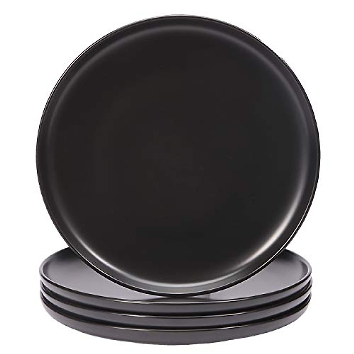 BonNoces Matte Black Porcelain Dinner Plate, 10-Inch Large Elegant Round Serving Plate Set Perfect for Steak, Pasta, Dessert and Salad, Set of 4