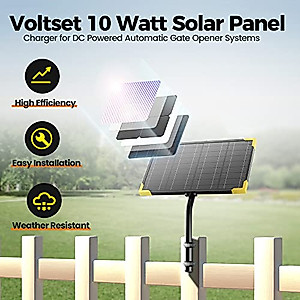 Voltset 10 Watt Solar Panel Kit Powered Charger, 12V Waterproof Solar Battery Trickle Charger & Maintainer with Tubular Bracket + Installation Tool for Automatic Gate Opener, Electrical Fence