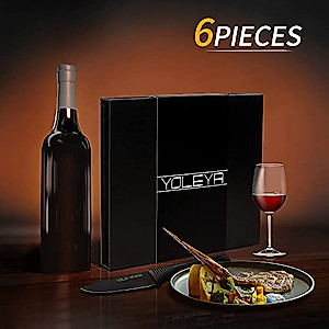 YOLEYA Steak Knives, 4.5" Steak Knives Set of 6 High Carbon German Stainless Steel Black Serrated Steak Knife Set Anti Rusting Sharp Kitchen Dinner Knives