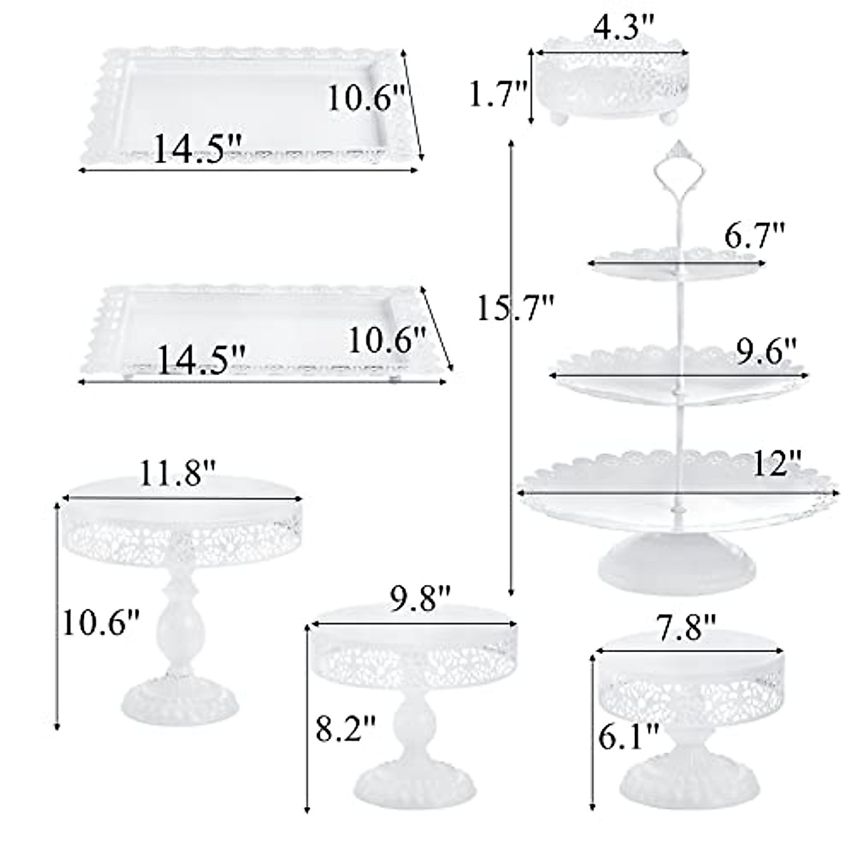 Lyellfe Set of 7 White Cake Stand, Decorative Dessert Display Set, Metal Cake Stand Set for Dessert Table, Birthday Party, Wedding, Afternoon Tea, Festival