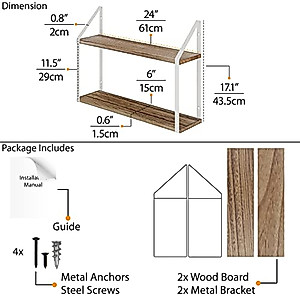 Wallniture Modena 2-Tier 24" Bathroom Organizer, Wall Shelves Kitchen Organization, Laundry Decor Book Shelves for Wall Living Room Burnt Finish, White Bracket