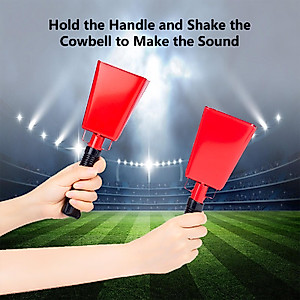 Steel Cowbell with Handle 8 Inch Cow Bells Noise Makers, 2 Pack Large Cowbells for Sporting Events, Hand Percussion Cowbells Cheering Bell for Football Game Party Concert Graduation School (Red)