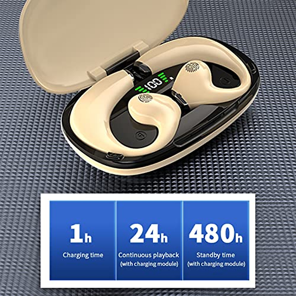 Kadlawus True Wireless Bone-Conduction Bluetooth Headset - No in Ear Ear LED Earbuds HiFi Audio Quality Dual HD Call Bones Conduction Earphone 480H Long Endurance Sports Headset