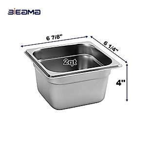 BIEAMA 6 Pack Hotel Pans, 1/6 Size 4" Deep, NSF, Commercial Stainless Steel Pan, Steam Table Pan, Catering Food Pan with Cover Notched