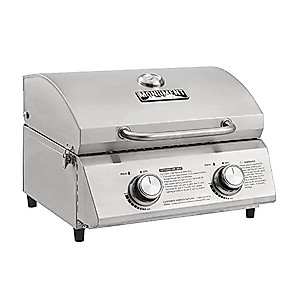 Monument Grills Tabletop Propane Gas Grill for Outdoor Portable Camping Cooking with Travel Locks, Stainless Steel High Lid, and Built in Thermometer