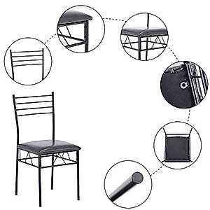 MTFY 5 Piece Dining Room Table Set, Modern Metal Dining Table Set for 4, Kitchen Tempered Glass Table with 4 Leather Chairs, Dining Set of 4 for Kitchen Dining Room (Black)