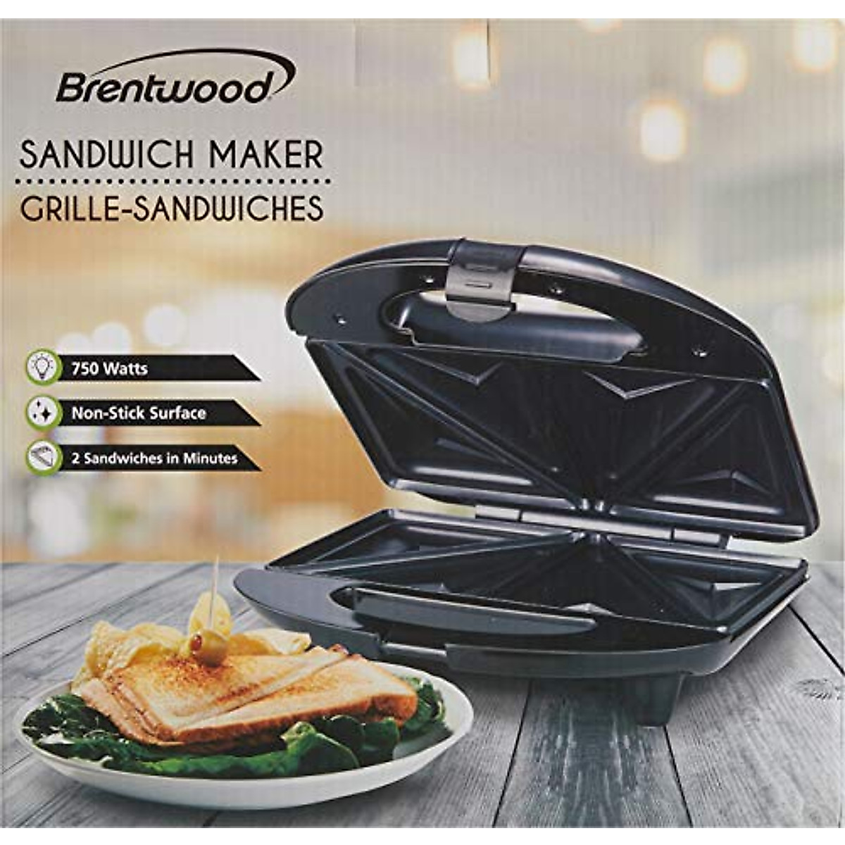 Brentwood Compact Dual Sandwich Maker, Non-Stick, Black