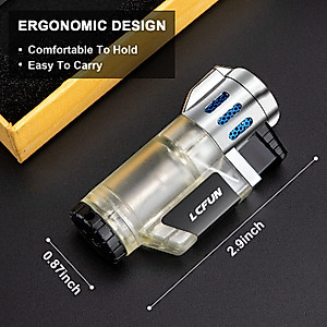 LcFun Torch Lighter 2 Pack Refillable Butane Lighter Triple Jet Lighter Fluid Gas Lighter 3 Flame Windproof Lighters for Camping, Candle-Butane Not Included (Black & Silver)