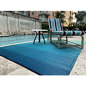 Fab Habitat Outdoor Rug - Waterproof, Fade Resistant, Crease-Free - Premium Recycled Plastic - Ombre - Large Patio, Deck, Sunroom, Camping, RV - Big Sur - Teal - 6 x 9 ft