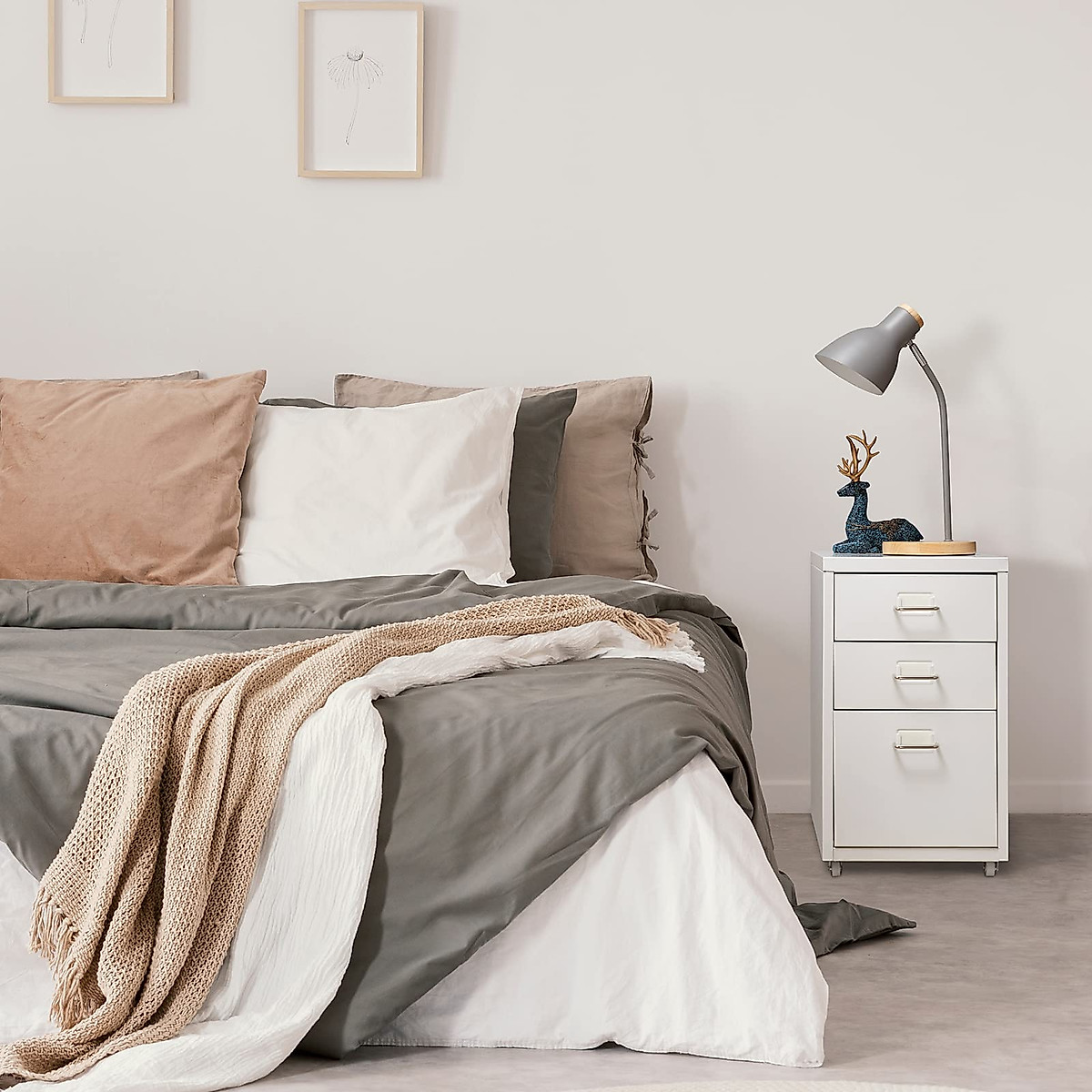 HollyHOME 3-Drawer Mobile Classification Storage Cabinet, Under Desk for A4 Mini File Cabinet, Mobile file Cabinet with Wheels for Home and Office, White