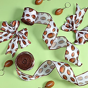 Football Wired Ribbon 2 Rolls 20 Yards Football Printed Wired Ribbon 2 Inches Wide Football Ribbon Football Wired Edge Ribbon for DIY Crafts Wreath Bow Package Wrapping Supplies, White Brown Black