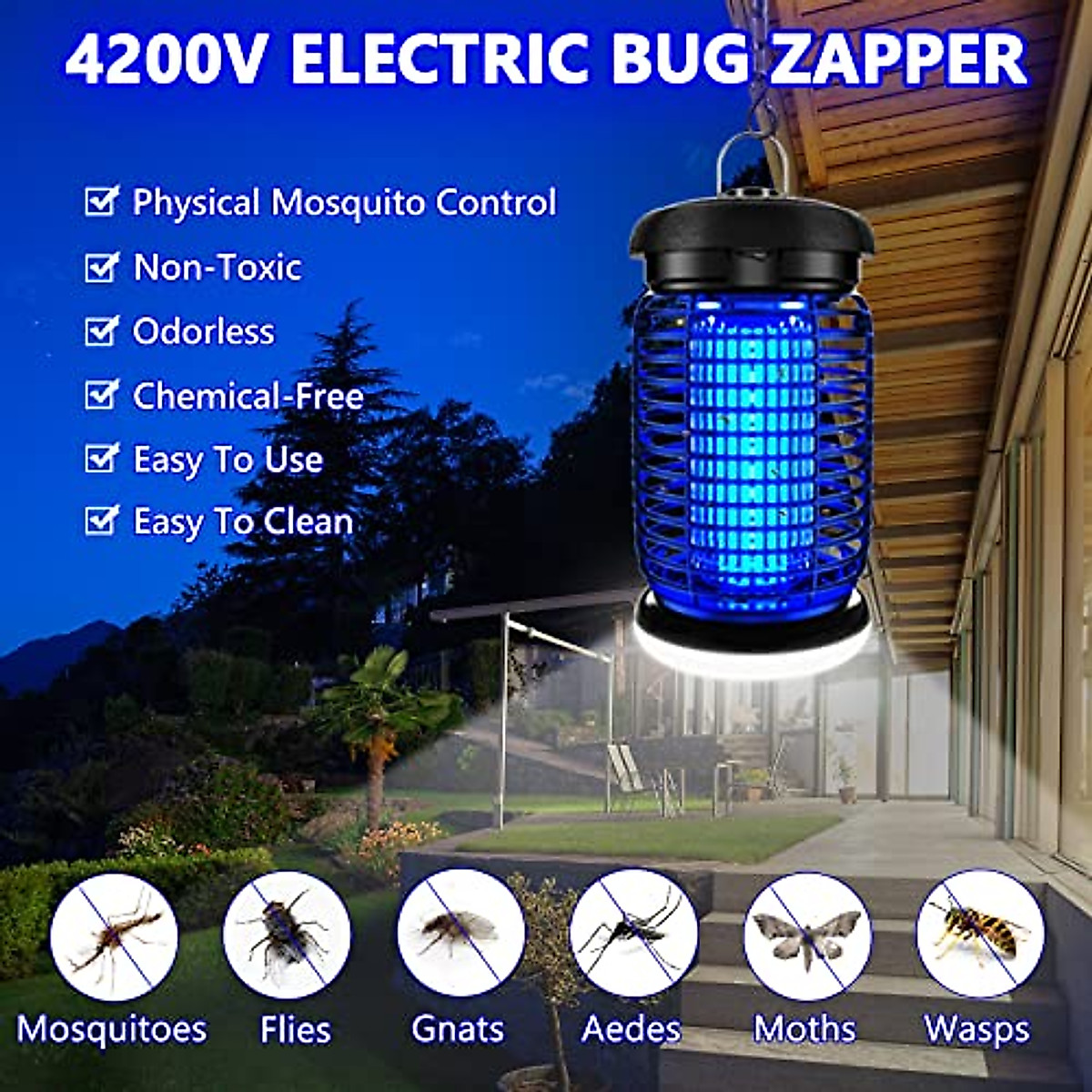 Bug Zapper Outdoor, Mosquito Zapper with LED Light, Fly Zapper Outdoor Indoor, Insect Zapper Electric Fly Traps, Plug in Mosquito Killer for Patio Yard