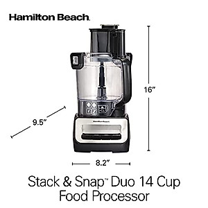 Hamilton Beach Stack & Snap Food Processor and Vegetable Chopper, BPA Free, Stainless Steel Blades, 14 Cup + 4-Cup Mini Bowls, 3-Speed 500 Watt Motor, Black (70585)