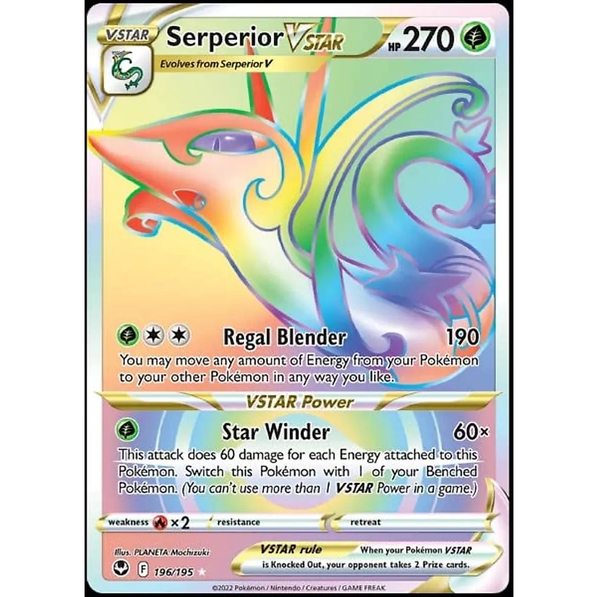Serperior Vstar 196/195- Silver Tempest - Full Art Rainbow - Pokemon Secret Rare