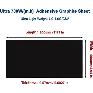 ADWITS 2 Pack Adhensive Graphite Thermal Pad 700W/m⋅K Horizontal Conductivity, 200x100x0.07mm Flexible Graphite Sheet for Mobile Laptop CPU Thermal Managemen