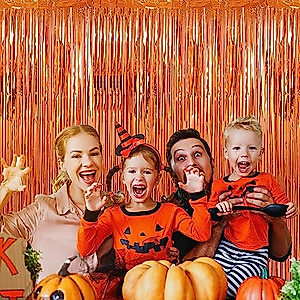 2 Pack 3.2 ft x 9.8 ft Orange Tinsel Curtain Party Backdrop Decorations, Metallic Foil Fringe Backdrop Door for Halloween, Christmas, Birthday Graduation Wedding Party Streamers Photo Backdrop.