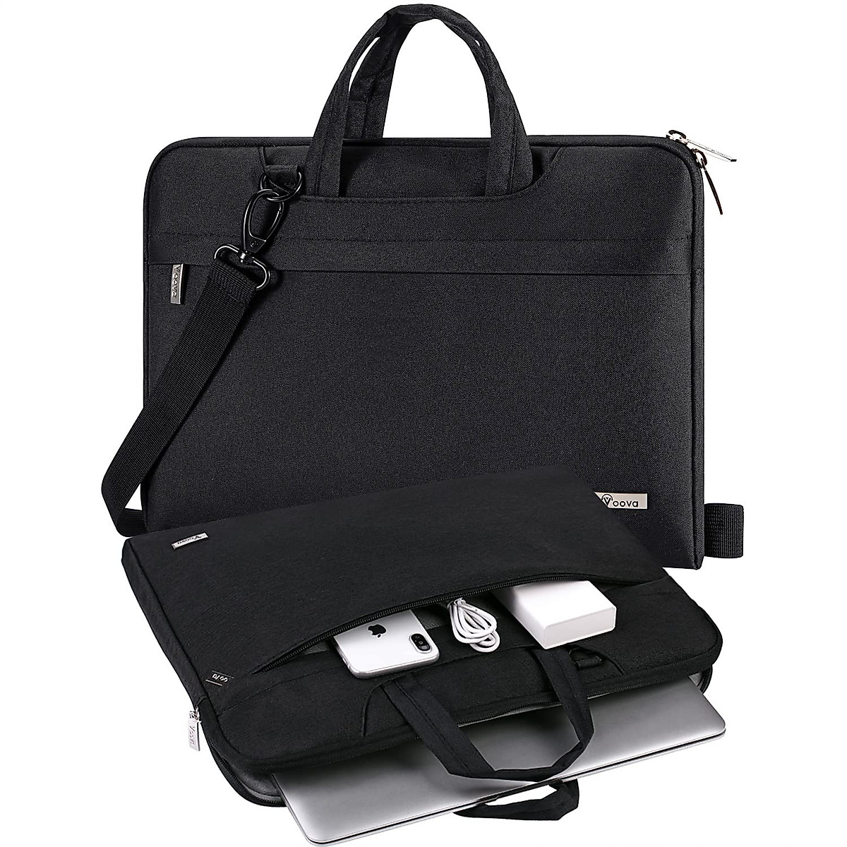 V Voova Laptop Bag 15.6 inch with Shoulder Strap & Handle, Waterproof Laptop Case Sleeve Compatible with 15-16”MacBook Air/Pro, HP Acer Asus Dell Lenovo, Slim Computer Bag for Men Women, Black