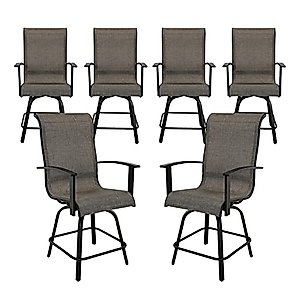 Grand patio Outdoor Counter Height Patiol Stools Set of 6, All-Weather Swivel Bar Chairs for Balcony, Poolside, Backyard, Garden (Coffee, 6PC)