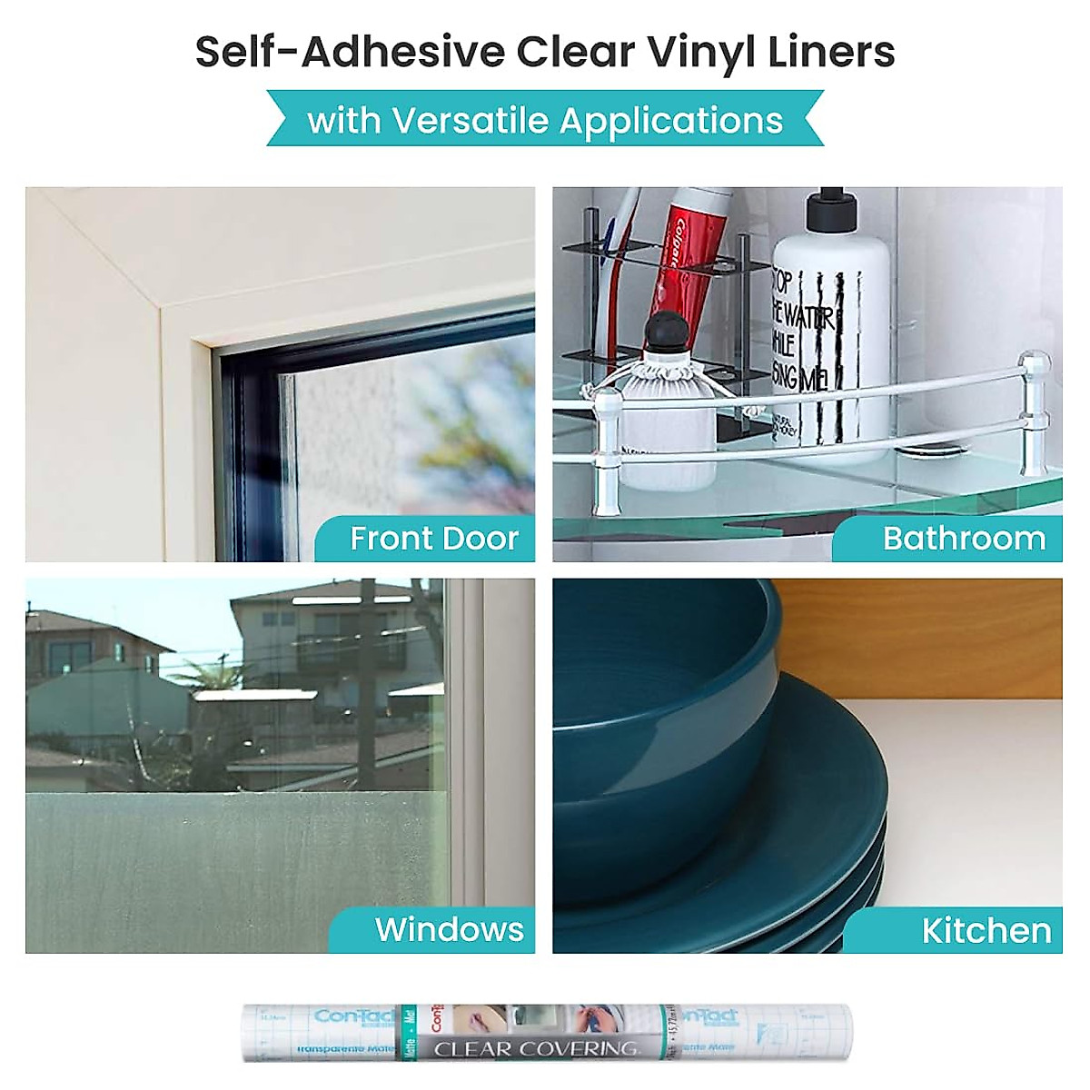 Con-Tact Brand Creative Clear Covering, Versatile and Self-Adhesive Shelf Liner, Ideal Privacy Film, Protective Clear Vinyl, 18'' x 16', Matte