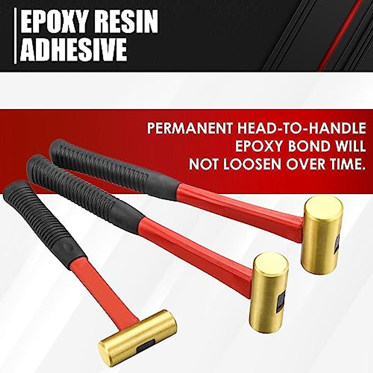 C&T 3-Piece Hammer Set,Jacketed Fiberglass Solid Brass Non-Sparking Hammer,16, 24, 32oz,Non Marring Non Sparking