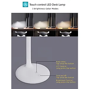 BritMo Led Cordless Desk Lamp, Rechargeable 3500mAh Battery Operated Reading lamp with Eye-Caring, Stepless Dimming Brightness, 3 Color Temperatures, Auto Timer Table Lamp for Office Bedroom (White)