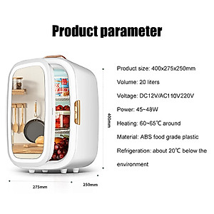 Wgwioo Mini Fridge 20 Liter, Mirror & LED Design, AC/DC Portable Beauty Fridge, Thermoelectric Cooler and Warmer for Skincare, Bedroom and Travel, White