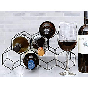 Countertop Wine Rack - 9 Bottle Wine Holder for Wine Storage - No Assembly Required - Modern Black Metal Wine Rack - Wine Racks Countertop - Small Wine Rack - Wine Bottle Storage - Tabletop Wine Rack