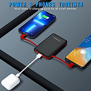 PUNGULL Slim Small Portable Phone Charger 5000mAh - Compact Mini Power Bank Built-in Cable Cute Mobile Cell Phone External Battery Pack 5V 2A USB-C Compatible with iPhones Airpods Samsung Heated Vest