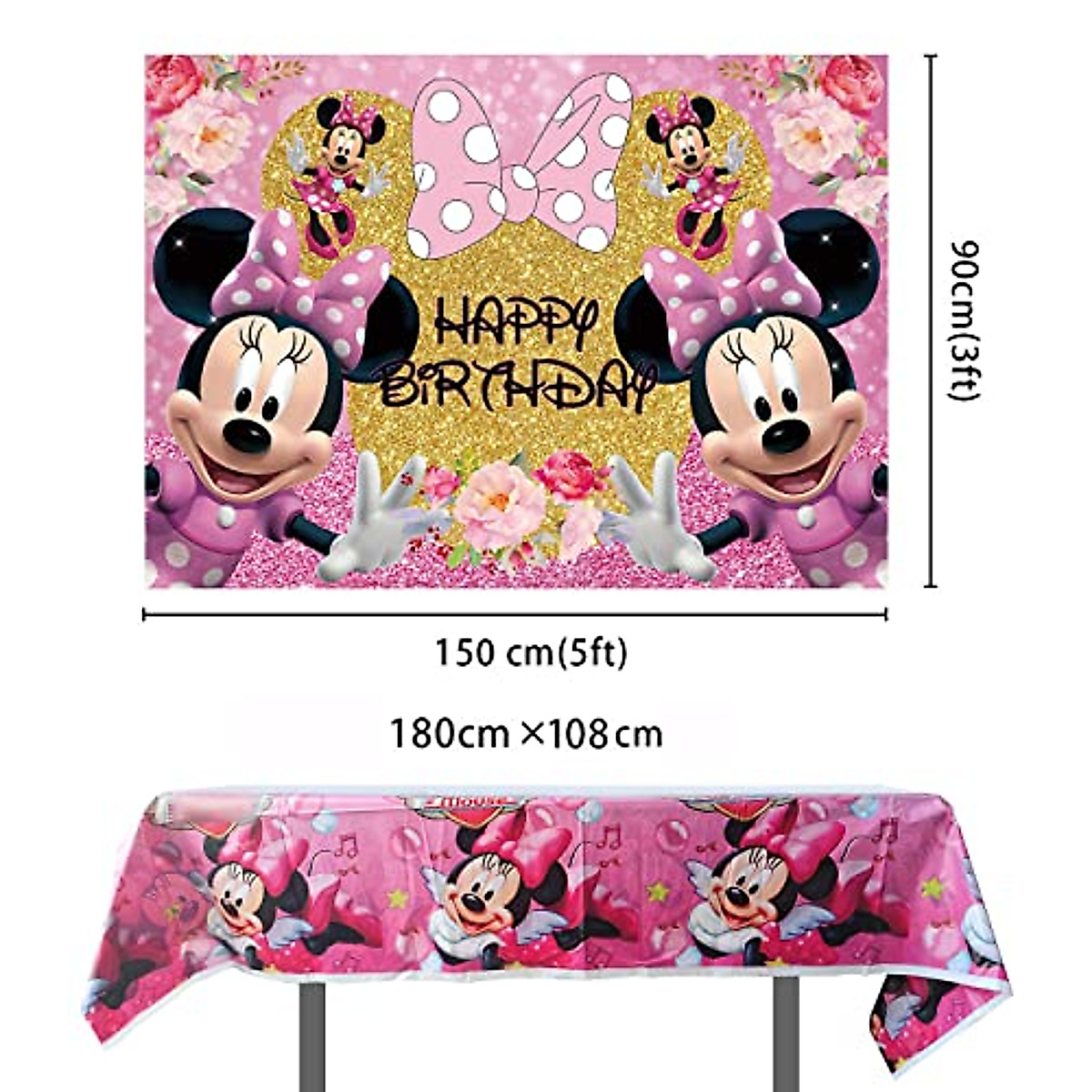 Mouse Backdrop and Mouse Tablecloth Girls Birthday Party Backdrop and Table Cover Mouse Birthday Party Supplies