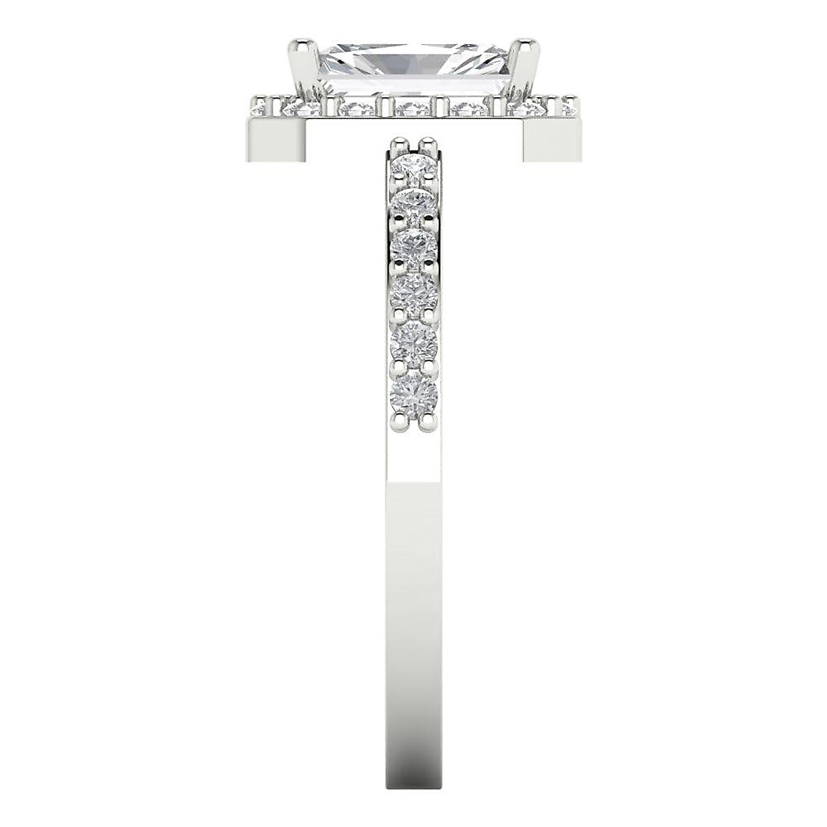 Clara Pucci 2.07 ct Emerald Cut Solitaire Halo Stunning Moissanite Designer Anniversary Bridal Engagement Ring 14k White Gold 5.5