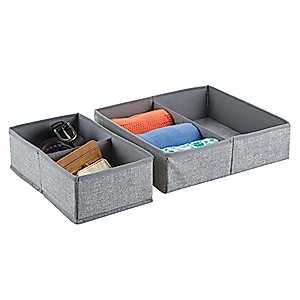 mDesign Soft Fabric Dresser Drawer and Closet Storage Organizer Bin for Bedroom - Holds Lingerie, Bras, Socks, Leggings, Clothes, Purses, Scarves, Lido Collection - 4 Pack - Gray