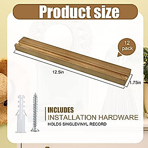 Amyhill 12 Pieces Vinyl Record Wall Mount Wood Record Holder Wall Mount Vinyl Holder Display Record Shelf Storage Vinyl Shelf Solid Vinyl Record Stand Wall Ledge Shelf Modern Floating Shelves for LPs