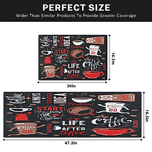 Tayney Coffee Doodle Kitchen Rugs and Mats Non Skid Washable Set of 2, Life Begins After Coffee Kitchen Mats for Floor, Chocolate Cafe Kitchen Runner Rug, Funny Kitchen Decor