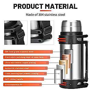 Olerd Large Thermosflask- 101oz Stainless Steel Insulated Bottle for Travel with BPA Free Cup - 3L Oversized Vacuum Insulated Thermoses with Handle and Strap for Hot & Cold Drinks